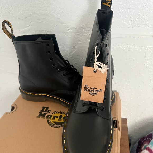 Dr. Martens | Shoes | Dr Martens Black 46 Boots With Yellow Stitching ...